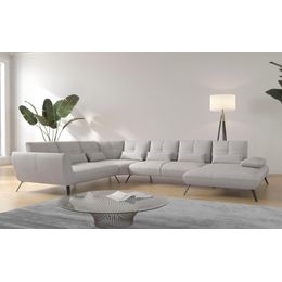 Wohnlandschaft Places of Style, B:376cm H:88cm T:297cm, grau, 95% Polyester 5% Polyamid, Sofas, "Mikado U-Form", inkl. Sitztiefenverstellung und