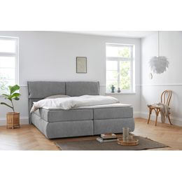 Boxspringbett Andas, B:208cm L:225cm, grau, Struktur weich (85% Polyester/15% Nylon), Komplettbetten, "Jenson", in 4 Farben, 4 Breiten, 3