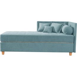 Schlafsofa Alina, B:201cm H:90,5cm T:101cm, blau, Chenille GCP (100% Polyester), Kinderzimmer, Sofas, "Kona", 7-Zonen Taschenfederkernmatratze,