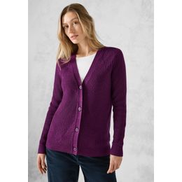 Cecil Damen Cardigan, lila, Gr. XXL, Strukturmuster, Stoff, 37% Baumwolle, 34% Polyacryl, 26% Polyester, 3% Elasthan, Strickjacken, mit Knopfleiste