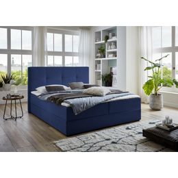 Boxbett, B:165cm L:214cm, blau, ATLANTIC HOME COLLECTION, Bezug Bettbox und Obermatratze: Strukturstoff (90% Polyester, 10% Nylon);Topper: Jersey