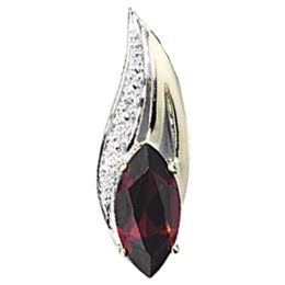 Jobo Damen Kettenanh&auml;nger "Anh&auml;nger mit Granat und 2 Diamanten", P1 = bei 10-facher Vergr&ouml;&szlig;erung erkennbare Einschl&uuml;sse, Diamanten Gelbgold 585,