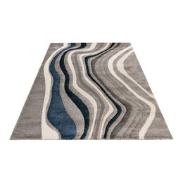 Teppich Obsession, B:80cm H:12mm L:150cm, blau, Polypropylen, Wohnzimmer, Teppiche, "My Frisco 283", modernes Wellendesign, Wohnzimmer, Schlafzimmer