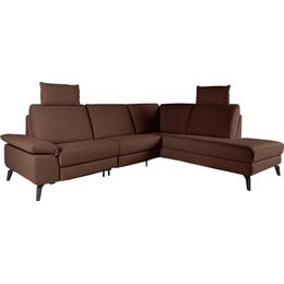 Ecksofa Alina, B:243cm H:118cm T:210cm, braun, Struktur GBA (100% Polyester), Wohnzimmer, Sofas, inkl. Kopfstützen, wahlweise mit Relaxfunktion,
