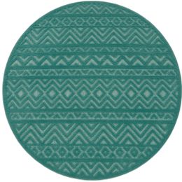 Teppich Paco Home, H:14mm &Oslash;:160cm, blau, Polypropylen, Wohnzimmer, Teppiche, "Livorno 673", Uni-Farben, Scandi, Rauten Muster, Hoch-Tief Effekt,