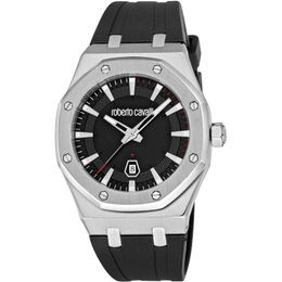Roberto Cavalli Herren Quarzuhr "Uomo Ottagono", schwarz, Armbanduhren, Armbanduhr, Herrenuhr, Silikonarmband, analog, Tag