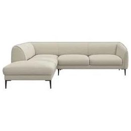 Ecksofa FLEXLUX "Belle Designsofa, L-Form, B/T 268/209 cm" Sofas Gr. B/H/T: 268cm x 74cm x 209cm, Velvet, lange Ottomane links, weiß (sanftes weiß) Skandinavisches Design, In hochwertiger Verarbeitung