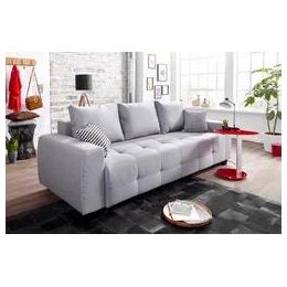 Schlafsofa Collection AB "Bella" Sofas Gr. B/H/T: 241cm x 90cm x 94cm, Struktur, mit Bettfunktion-mit Bettkasten, grau (hellgrau) mit Bettfunktion und Bettkasten, inkl. loser Rücken- Zierkissen