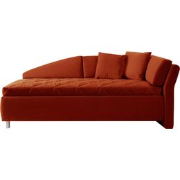 Schlafsofa Alina, B:223cm H:80cm T:102cm, braun, Samtstoff TSV (100% Polyester), Kinderzimmer, Sofas, Bettkasten, Zierkissen-Set aus: 2 Stk. 40x40cm,