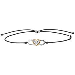 JULIE JULSEN Damen Armband "925 Silber rhodiniert vergoldet Zirkonia Nylon Band schwarz", 17cm, Silber 925 (Sterlingsilber), bunt, Silber 925