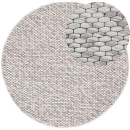 Wollteppich CarpetFine, H:14mm Ø:80cm, braun, Wolle, Teppiche, "Sina", grobe Struktur, Zeitloses Design, reine Wolle, Wohnzimmer