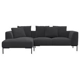 Ecksofa FLEXLUX "Sava" Sofas Gr. B/H/T: 294cm x 94cm x 166cm, Lederoptik, Chaiselongue links, schwarz (gorilla black) Taschenferderkern-Sitz mit Kaltschaum, lose Rücken- & Dekokissen