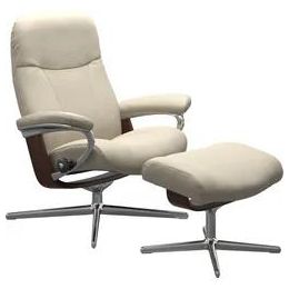 Relaxsessel stressless "Garda" Sessel Gr. Leder BATICK, Cross Base Braun, Relaxfunktion-Drehfunktion-PlusTMSystem-Gleitsystem-BalanceAdaptTM, B/H/T: 82cm x 102cm x 72cm, beige (cream batick) mit Hocker, Cross Base, Größe M & L, Holzakzent Braun