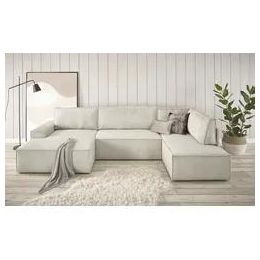 Wohnlandschaft Home Affaire "SHERWOOD XXL 329 cm, U-Form, Schlafsofa" Sofas Gr. B/H/T: 329 cm x 85 cm x 195 cm, Cord, Recamiere links, beige (hellbeige) Schlaffunktion m. Bettkasten (194x139 cm), Cord, Vintage, Samtvelours Bestseller