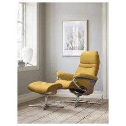 Relaxsessel stressless "Sunrise" Sessel Gr. ROHLEDER Stoff Q2 FARON, Cross Base Eiche, Relaxfunktion-Drehfunktion-PlusTMSystem-Gleitsystem-BalanceAdaptTM, B/H/T: 83cm x 105cm x 74cm, gelb (yellow q2 faron) mit Hocker, Cross Base, Größe S, M & L, Holzakzent Eiche