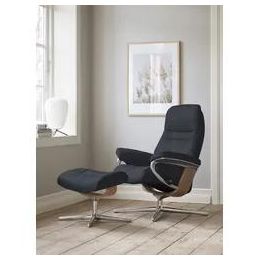 Relaxsessel stressless "Sunrise" Sessel Gr. Leder PALOMA, Cross Base Eiche, Relaxfunktion-Drehfunktion-PlusTMSystem-Gleitsystem-BalanceAdaptTM, B/H/T: 79cm x 103cm x 73cm, blau (shadow blue paloma) mit Hocker, Cross Base, Größe S, M & L, Holzakzent Eiche