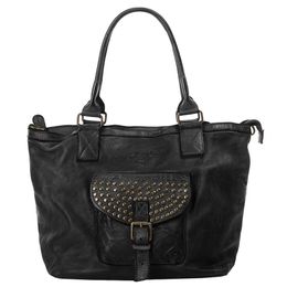 Samantha Look Damen Shopper, schwarz, Leder, vintage, Taschen, echt Leder, Made in Italy