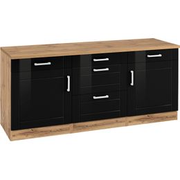 Unterschrank KOCHSTATION, B:180cm H:85cm T:60cm, schwarz, Holzwerkstoff, Küche, Schränke, "KS-Tinnum", 180 cm breit, Metallgriffe, MDF Fronten, 3