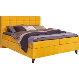 Boxspringbett Alina, B:180cm L:212cm, gelb, Samt ENF (95% Polyester, 5% Polyamid), Jugendzimmer, Komplettbetten, "Neomi", inklusive Matratze und