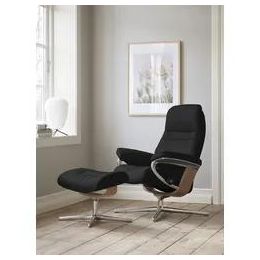 Relaxsessel stressless "Sunrise" Sessel Gr. Leder BATICK, Cross Base Eiche, Relaxfunktion-Drehfunktion-PlusTMSystem-Gleitsystem-BalanceAdaptTM, B/H/T: 83cm x 105cm x 74cm, schwarz (black batick) mit Hocker, Cross Base, Größe S, M & L, Holzakzent Eiche