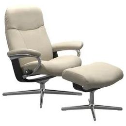 Relaxsessel stressless "Garda" Sessel Gr. Leder BATICK, Cross Base Schwarz, Relaxfunktion-Drehfunktion-PlusTMSystem-Gleitsystem-BalanceAdaptTM, B/H/T: 91cm x 102cm x 79cm, beige (cream batick) mit Cross Base, Größe M & L, Holzakzent Schwarz