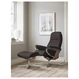 Relaxsessel stressless "Sunrise" Sessel Gr. Leder PALOMA, Cross Base Eiche, Relaxfunktion-Drehfunktion-PlusTMSystem-Gleitsystem-BalanceAdaptTM, B/H/T: 83cm x 105cm x 74cm, braun (chocolate paloma) mit Hocker, Cross Base, Größe S, M & L, Holzakzent Eiche