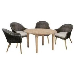 Garten-Essgruppe Garden Pleasure "PUEBLO/ARVADA", braun (anisbraun, braun, taupe, braun, braun), B:210cm H:84cm T:110cm, Polyrattan, FSC-zertifiziertes Massivholz, Aluminium, Sitzmöbel-Sets, mit bequemer Polsterung