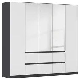 Drehtürenschrank Rauch "Kleiderschrank Schrank mit Spiegel Garderobe Garderobenschrank MAINZ" Schränke Gr. B/H/T: 226cm x 210cm x 54cm, 5 St., grau (graumetallic/alpinweiß) grifflose Front mit Spiegel, Außentüren Push-to-Open Funktion