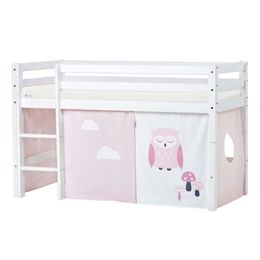 Hochbett Hoppekids, B:81cm H:105cm L:168cm, rosa, Kinderbett: 100% Massivholz: Nordische Kiefer, Vorhang: 100% Baumwolle, Matratzenbezug: 77%