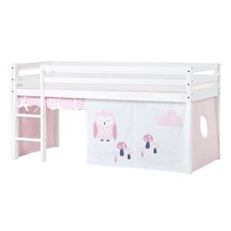 Hochbett Hoppekids, B:101cm H:105cm L:208cm, rosa, Kinderbett: 100% Massivholz: Nordische Kiefer, Vorhang: 100% Baumwolle, Matratzenbezug: 77%