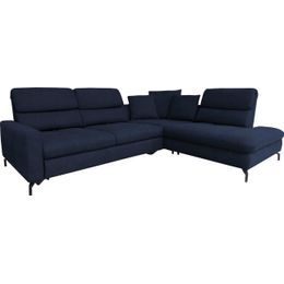 Ecksofa Alina, B:260cm H:127cm T:228cm, blau, Struktur fein TCM (100% Polyester), Wohnzimmer, Sofas, "Louis", Breite 260 cm, Rückenlehnenverstellung,