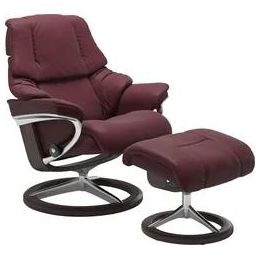 Relaxsessel stressless "Reno" Sessel Gr. Leder BATICK, Signature Base Wenge-S, Relaxfunktion-Drehfunktion-PlusTMSystem-Gleitsystem-BalanceAdaptTM, B/H/T: 79cm x 99cm x 75cm, rot (bordeaux batick) mit Hocker, Signature Base, Größe S, M & L, Gestell Wenge