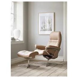 Relaxsessel stressless "Sunrise" Sessel Gr. Leder PALOMA, Cross Base Eiche, Relaxfunktion-Drehfunktion-PlusTMSystem-Gleitsystem-BalanceAdaptTM, B/H/T: 92cm x 105cm x 80cm, braun (almond paloma) mit Hocker, Cross Base, Größe S, M & L, Holzakzent Eiche