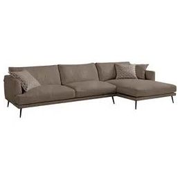 Ecksofa Egoitaliano "Sophia, Designsofa mit extrakomfortablem Sitzkomfort" Sofas Gr. B/H/T: 274 cm x 77 cm x 154 cm, Luxus-Microfaser Lederoptik, Recamiere rechts, braun (mud) mit Daunenfederung, L-Form