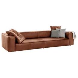 4-Sitzer W.Schillig "around-the-block" Sofas Gr. B/H/T: 300 cm x 66 cm x 104 cm, Longlife Xtra-Leder Z69, braun (cognac z69) mit eleganter Biese, Federkern