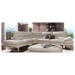 Ecksofa Calia italia "Dave, italienisches Designsofa mit erstklassigem Sitzkomfort, L-Form" Sofas Gr. B/H/T: 297cm x 87cm x 97cm, Leder BULL, Ottomane links, grau (fango) mit tollen Lederbezügen