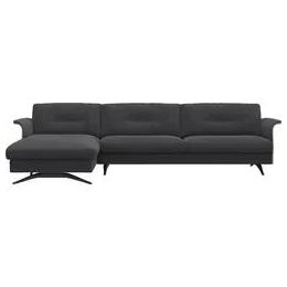 Ecksofa FLEXLUX "Glow, super bequem durch hochwertigem Sitzaufbau mit Federkern, L-Form" Sofas Gr. B/H/T: 305cm x 81cm x 158cm, Lederoptik, Chaiselongue links, grau (shark grey) Modernes skandinavisches Design