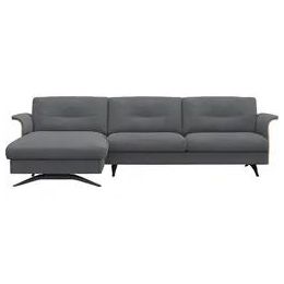 Ecksofa FLEXLUX "Glow, super bequem durch hochwertigem Sitzaufbau mit Federkern, L-Form" Sofas Gr. B/H/T: 273cm x 81cm x 158cm, Lederoptik, Chaiselongue links, Armlehne Furnier: Walnuss, grau (elephant grey) Modernes skandinavisches Design