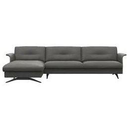 Ecksofa FLEXLUX "Glow, super bequem durch hochwertigem Sitzaufbau mit Federkern, L-Form" Sofas Gr. B/H/T: 305cm x 81cm x 158cm, Echtleder, Chaiselongue links, grau (warm mineral grey) Modernes skandinavisches Design