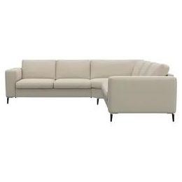 Ecksofa FLEXLUX "Fiore, gleichschenklig, super Sitzkomfort durch Kaltschaum im Sitz" Sofas Gr. B/H/T: 257cm x 85cm x 92cm, Velvet, Schenkel links, weiß (sanftes weiß) breite Armlehnen, Füße Alu+schwarz