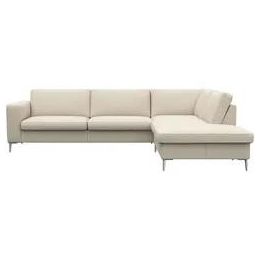 Ecksofa FLEXLUX "Fiore, super Sitzkomfort durch Kaltschaum im Sitz, L-Form" Sofas Gr. B/H/T: 273cm x 85cm x 225cm, Echtleder, Ottomane rechts, weiß (warm weiß) breite Armlehnen, Füße Alu