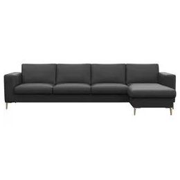 Ecksofa FLEXLUX "Fiore, super Sitzkomfort durch Kaltschaum im Sitz, L-Form" Sofas Gr. B/H/T: 295cm x 85cm x 159cm, Echtleder, schwarz (deep black) breite Armlehnen, Füße Alu+ Eiche