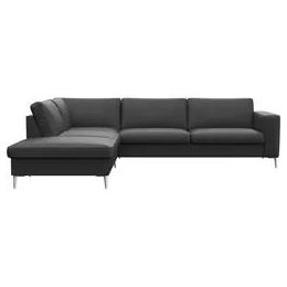 Ecksofa FLEXLUX "Fiore, super Sitzkomfort durch Kaltschaum im Sitz, L-Form" Sofas Gr. B/H/T: 273cm x 85cm x 225cm, Echtleder, Ottomane links, schwarz (deep black) breite Armlehnen, Füße Alu