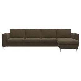 Ecksofa FLEXLUX "Fiore, super Sitzkomfort durch Kaltschaum im Sitz, L-Form" Sofas Gr. B/H/T: 295cm x 85cm x 159cm, Lederoptik, Chaiselongue rechts, braun (camel brown) breite Armlehnen, Füße Alu