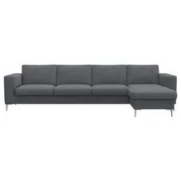 Ecksofa FLEXLUX "Fiore, super Sitzkomfort durch Kaltschaum im Sitz, L-Form" Sofas Gr. B/H/T: 295cm x 85cm x 159cm, Lederoptik, Chaiselongue rechts, grau (elephant gre) breite Armlehnen, Füße Alu