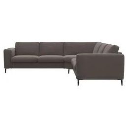 Ecksofa FLEXLUX "Fiore, gleichschenklig, super Sitzkomfort durch Kaltschaum im Sitz" Sofas Gr. B/H/T: 257cm x 85cm x 92cm, Struktur, Schenkel links, braun (taupe brown) breite Armlehnen, Füße Alu+schwarz