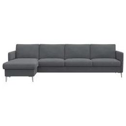 Ecksofa FLEXLUX "Fiore, super Sitzkomfort durch Kaltschaum im Sitz, L-Form" Sofas Gr. B/H/T: 280cm x 85cm x 159cm, Lederoptik, Chaiselongue links, grau (elephant gre) schmale Armlehnen, Füße Alu