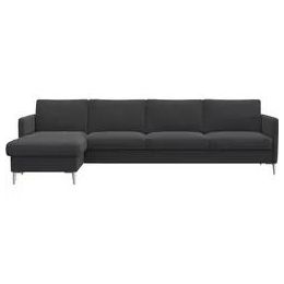 Ecksofa FLEXLUX "Fiore, super Sitzkomfort durch Kaltschaum im Sitz, L-Form" Sofas Gr. B/H/T: 280cm x 85cm x 159cm, Lederoptik, Chaiselongue links, grau (shark grey) schmale Armlehnen, Füße Alu