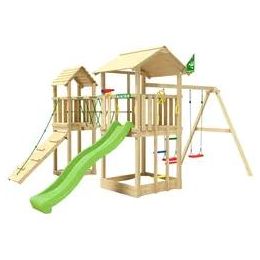 Spielturm Jungle Gym "Nova" Spieltürme grün (hellgrün) Kinder Spielanlage mit 2 Türmen, Schaukel und Rutsche Wasseranschluss