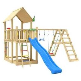 Spielturm Jungle Gym "Majesty" Spieltürme blau Kinder Spielanlage mit Schaukel, Kletterbock und Rutsche Wasseranschluss